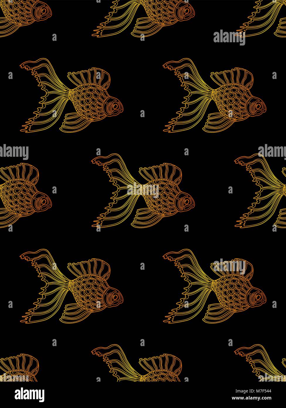 Vector seamless pattern from gradient golden gold fish on black ...