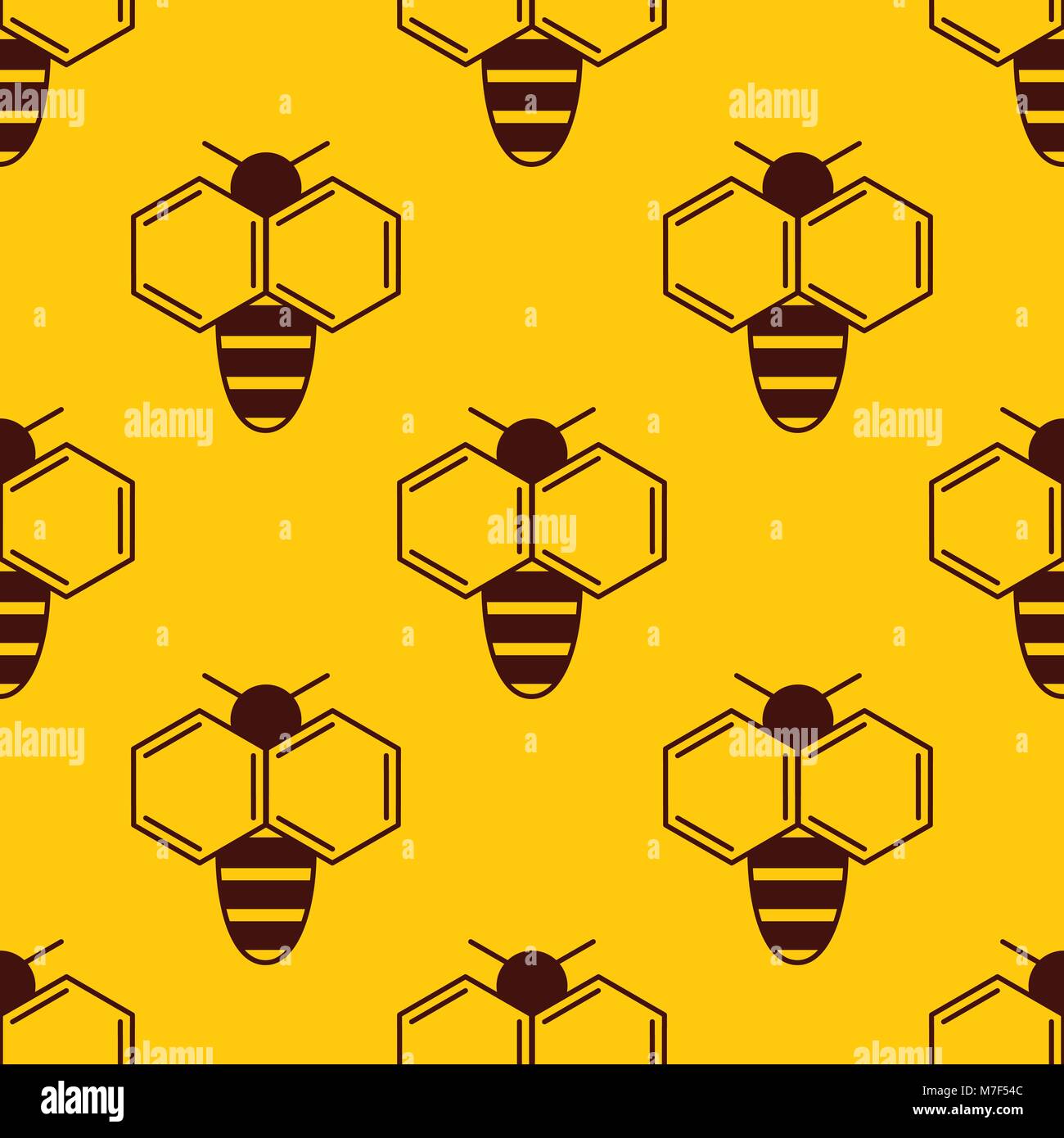 Vector seamless pattern of bee logo on honey background. Simple bee ...