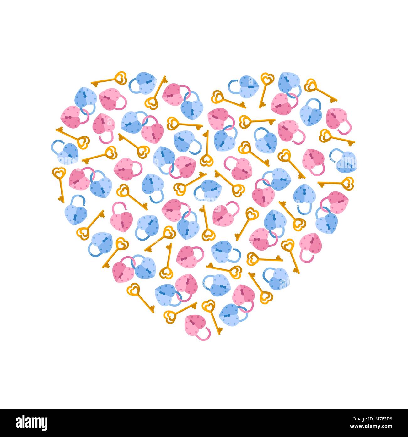 Vector illustration heart of padlocks, keys in heart shape. Greeting ...