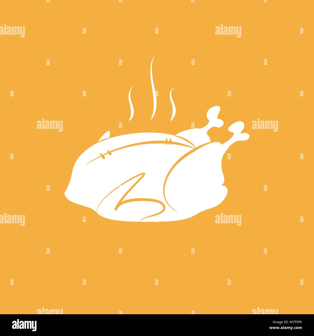 Vector hot thanksgiving turkey on orange background. Hand drawn sketch ...