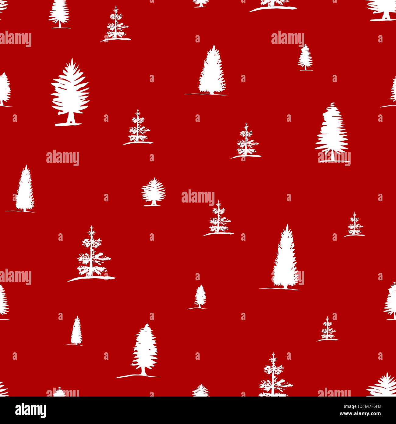 Vector seamless pattern from hand drawing sketch white tree - pine, fir ...