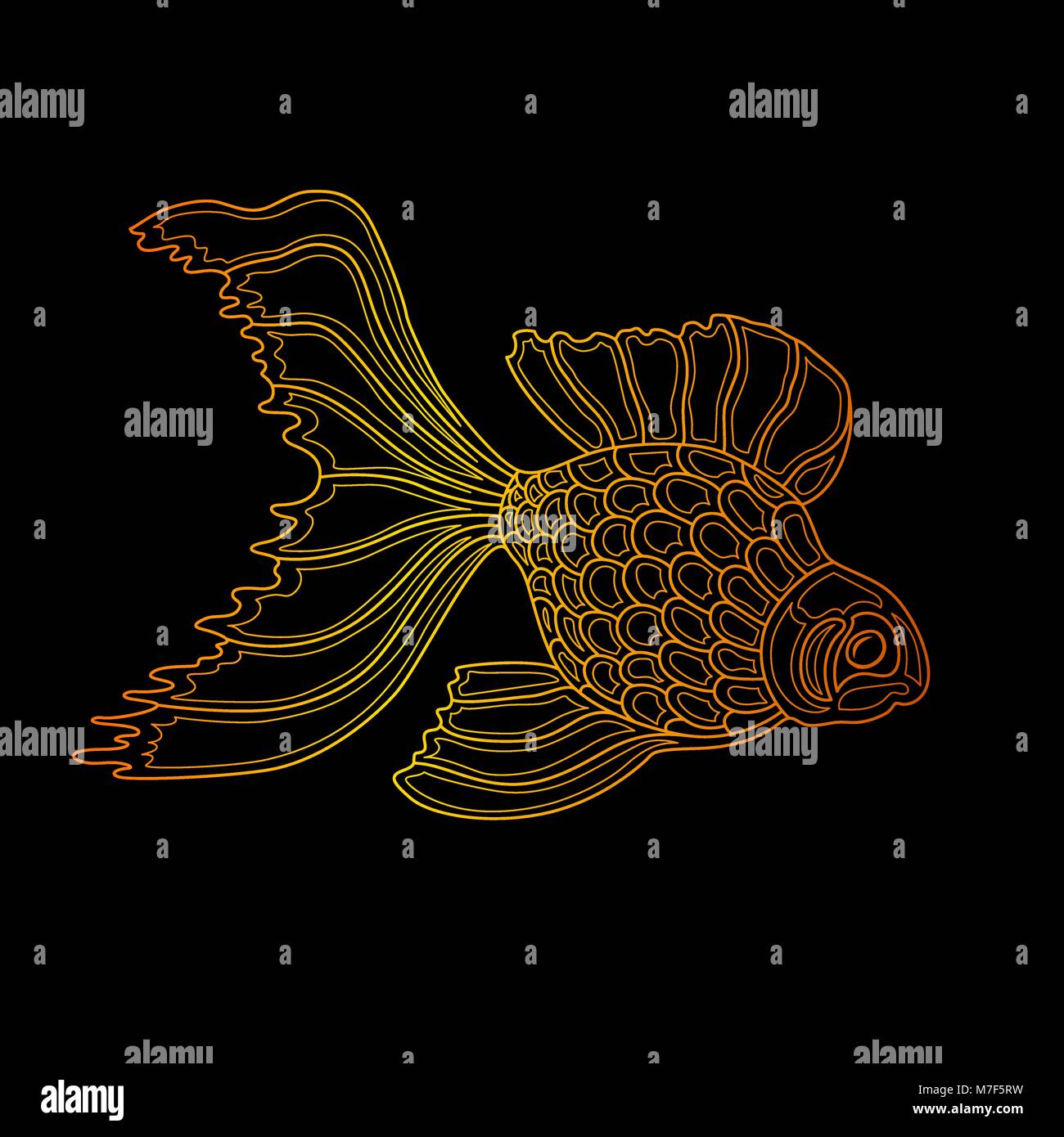 Vector illustration of gold fish. Line art design Stock Vector Image ...