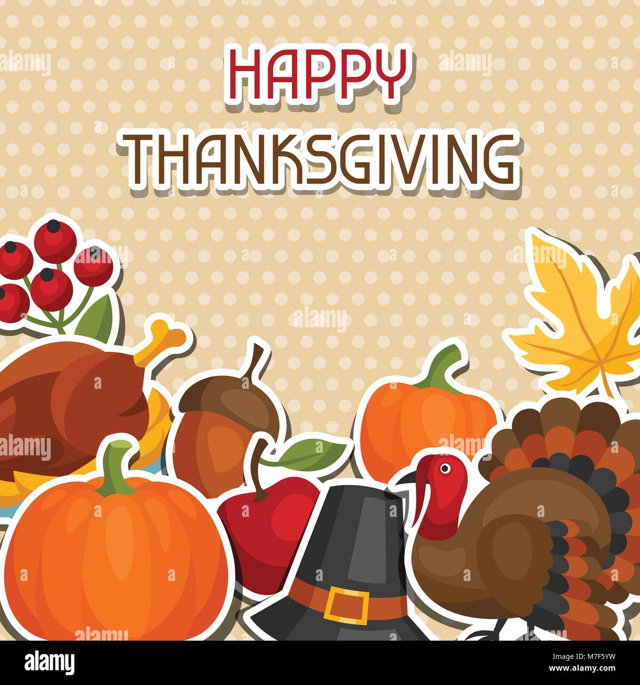 Happy Thanksgiving Day background design with holiday sticker objects ...