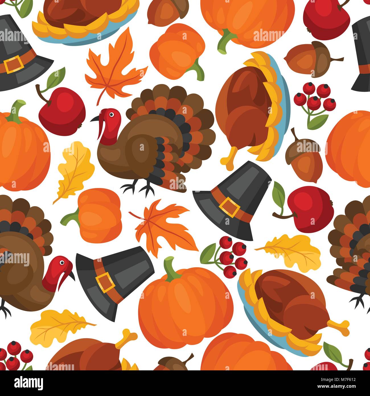 Happy Thanksgiving Day seamless pattern with holiday objects Stock ...