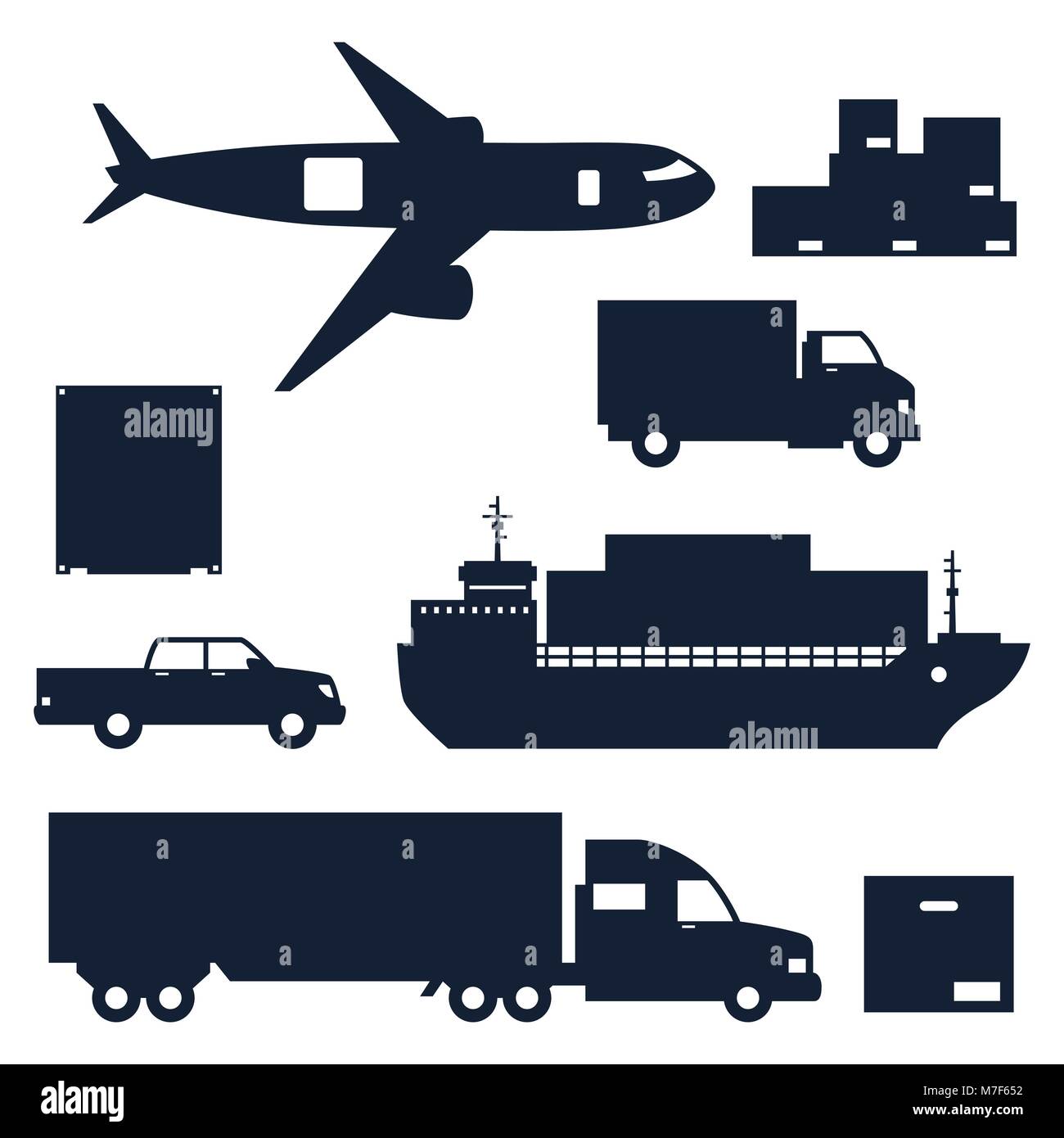 Freight cargo transport icons set in flat design style Stock Vector ...