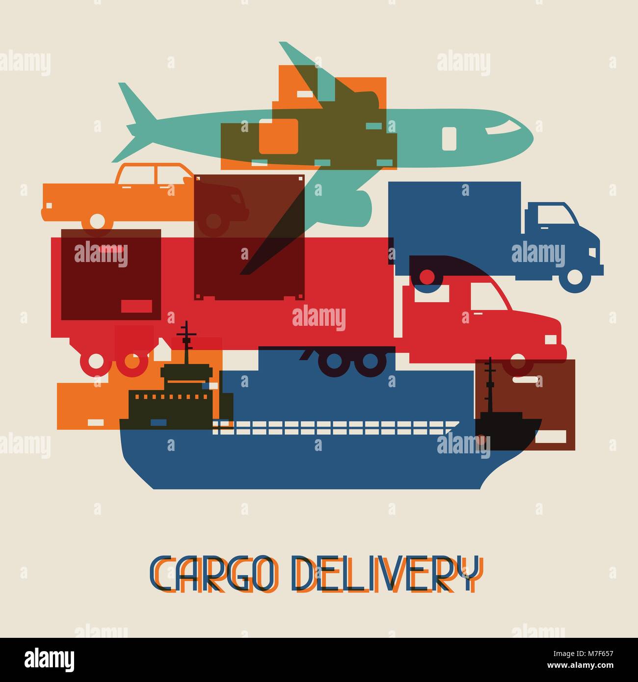 Freight cargo transport icons background in flat design style Stock ...