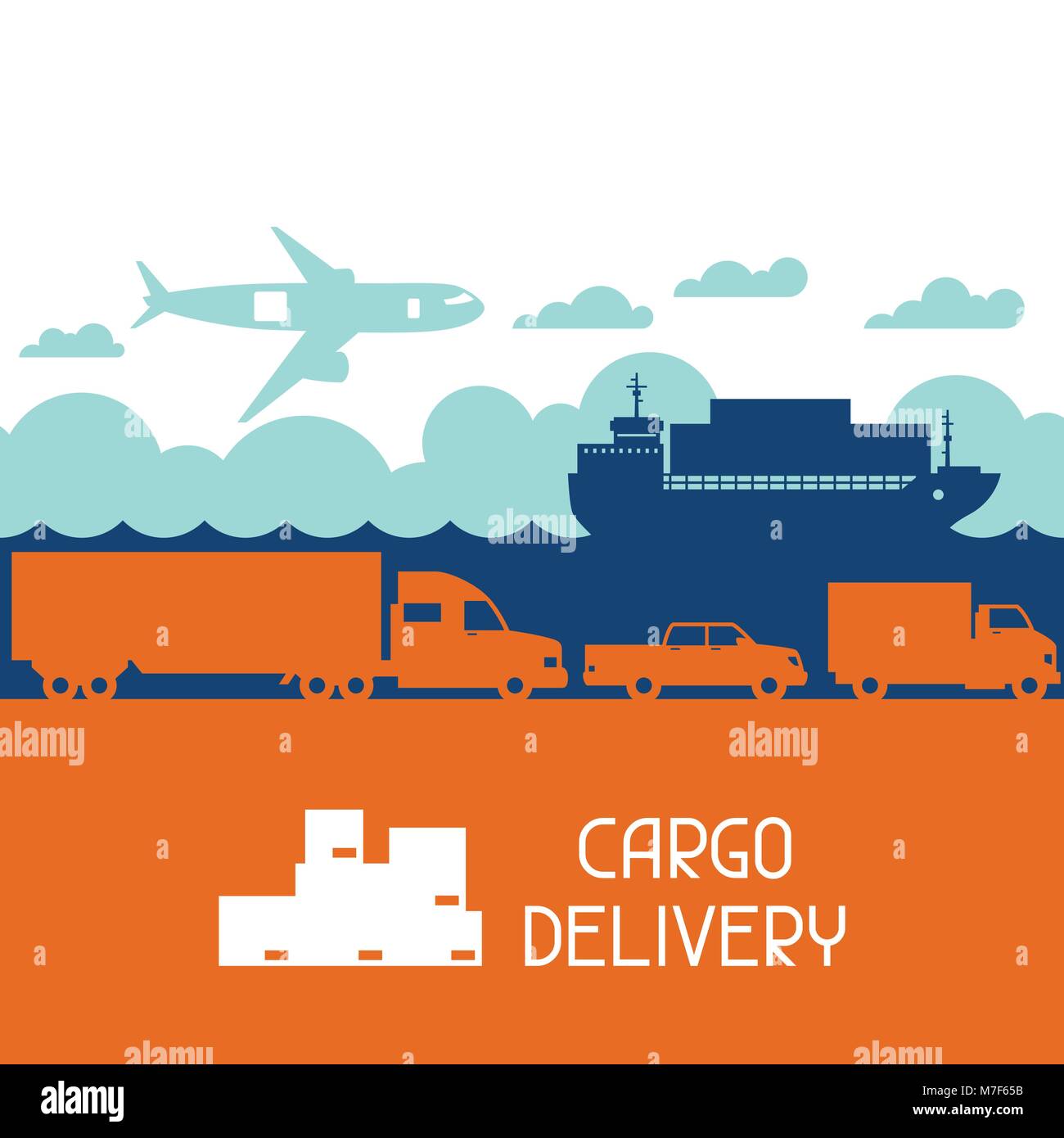 Freight cargo transport icons background in flat design style Stock ...