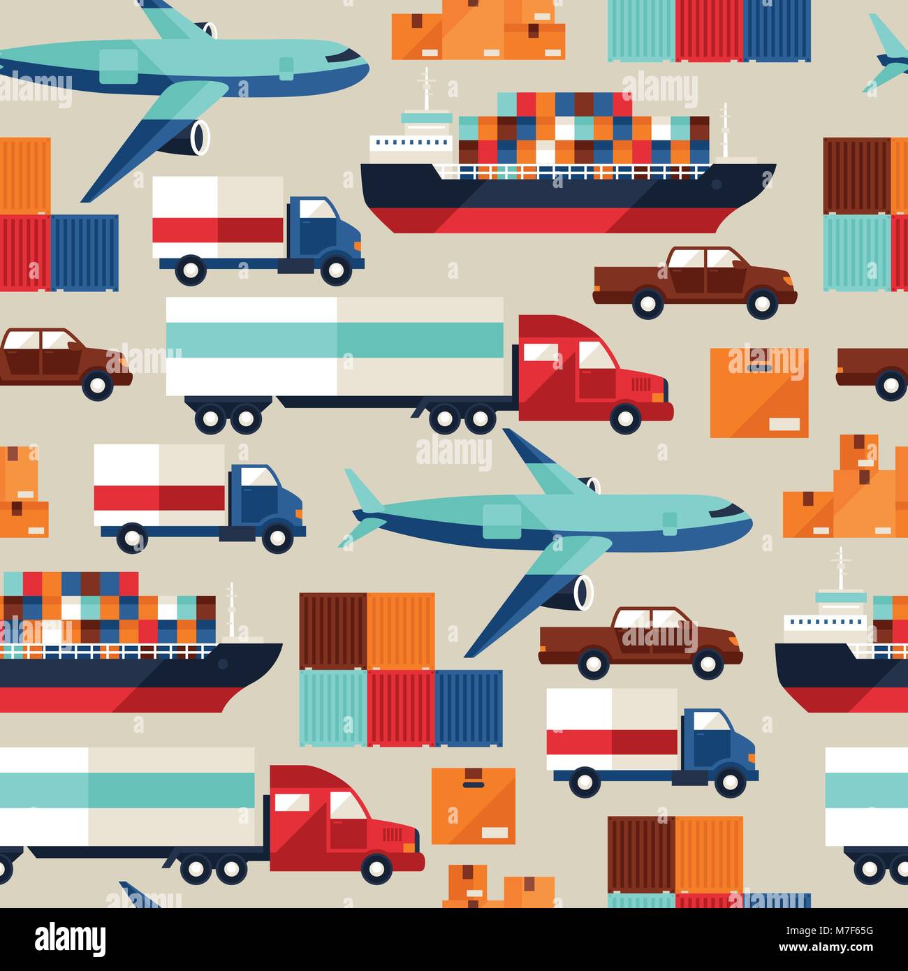 Freight cargo transport seamless pattern in flat design style Stock ...