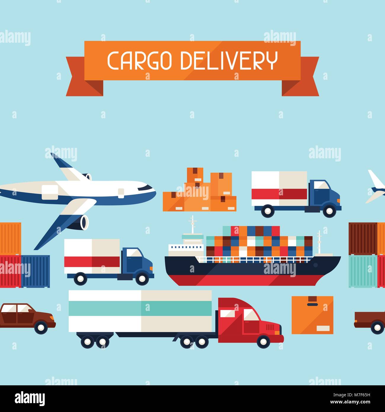 Freight cargo transport icons seamless pattern in flat design style ...