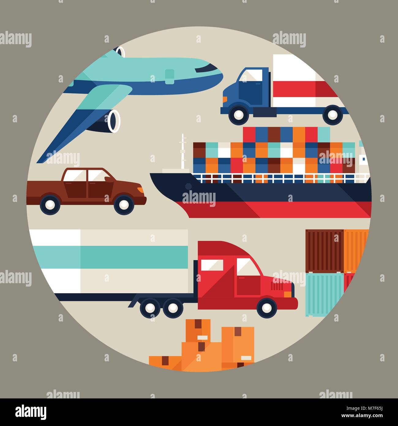 Freight cargo transport background in flat design style Stock Vector ...