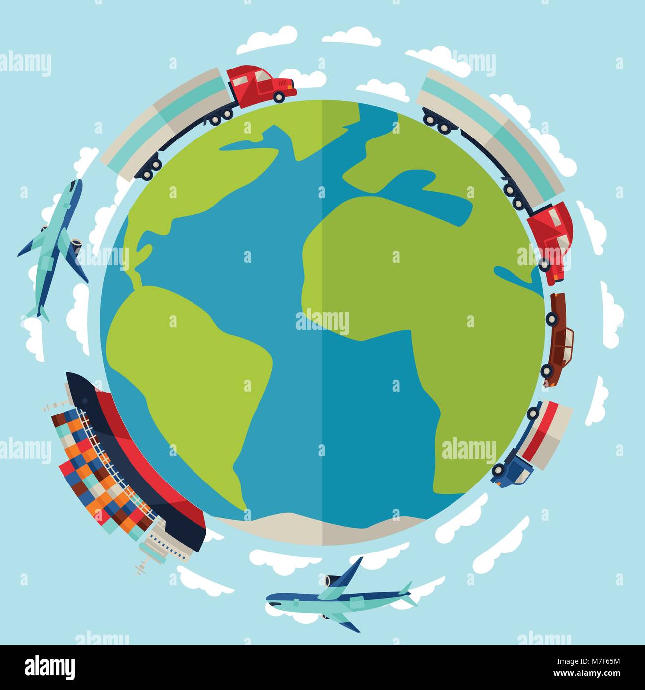 Freight cargo transport background in flat design style Stock Vector ...