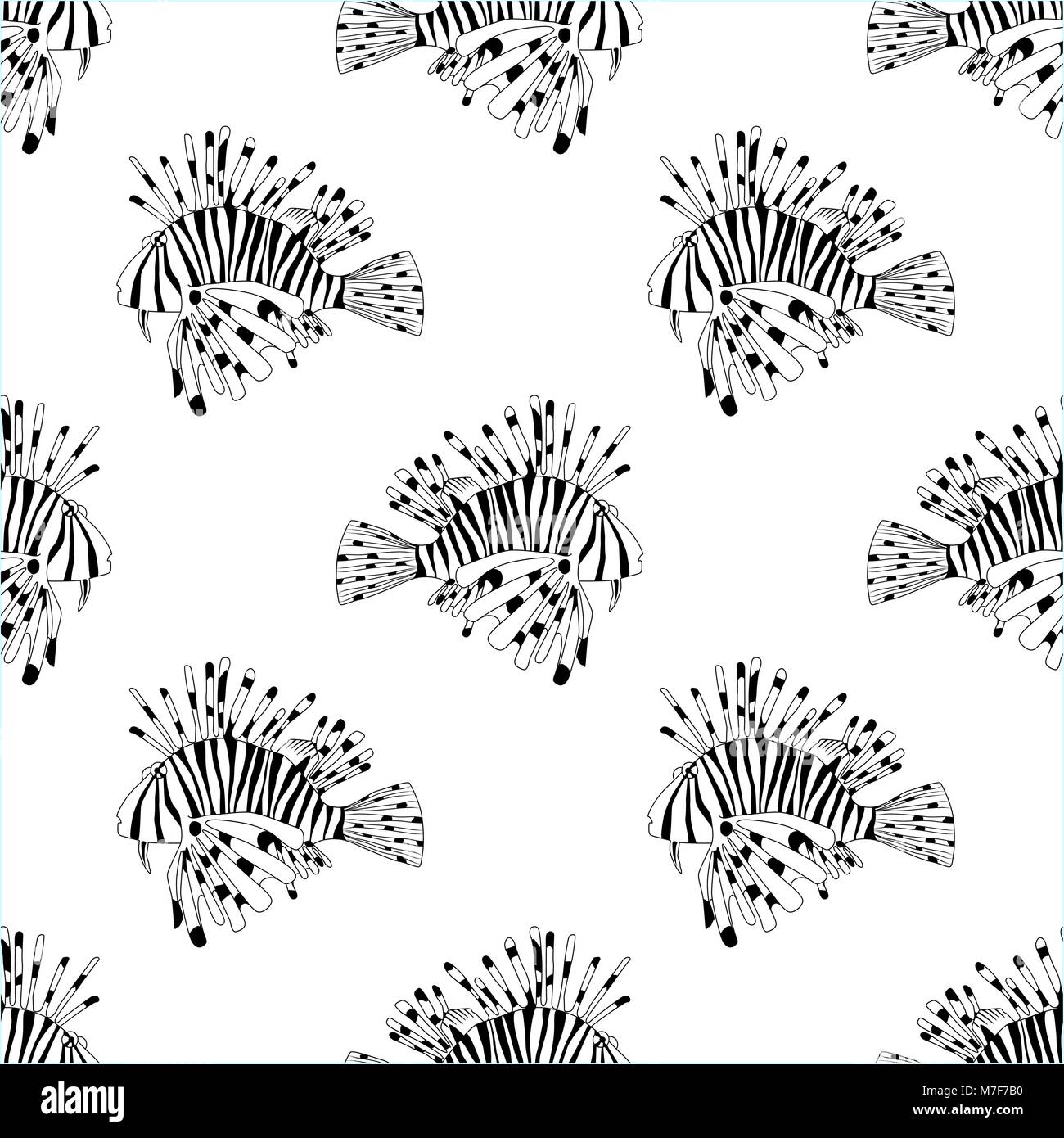 Vector seamless pattern from cartoon fish. Illustration of black and ...