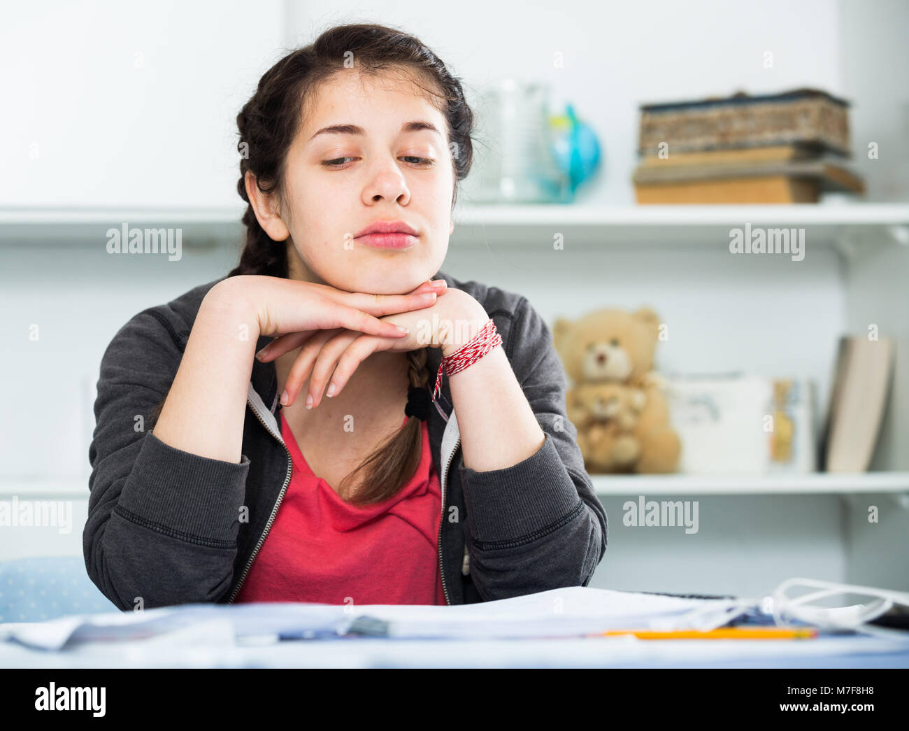 Young teenage girl having problems and depression at home Stock Photo ...