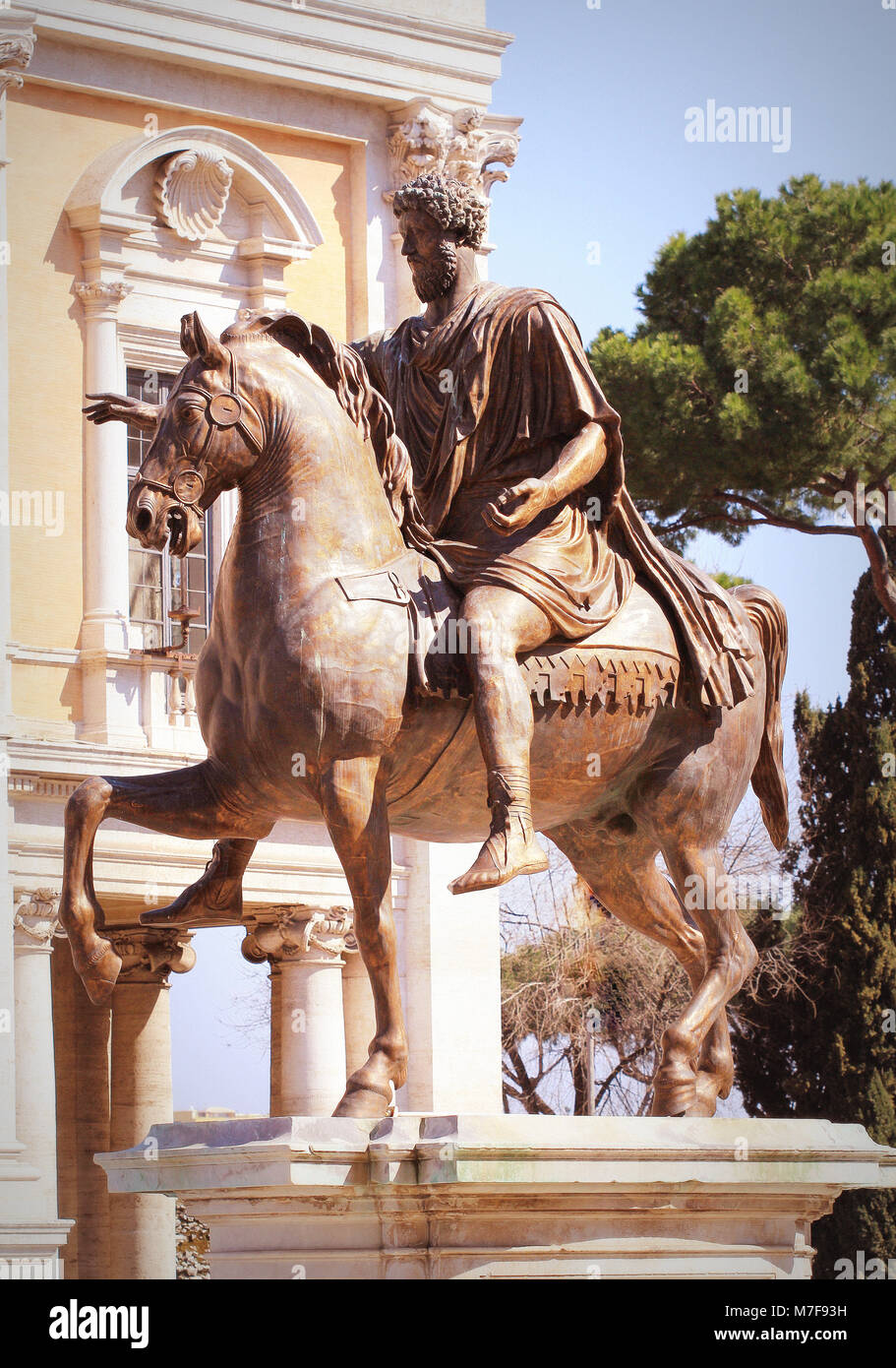 Equestrian statue of Marcus Aurelius in Piazza del Campidoglio in Rome ...