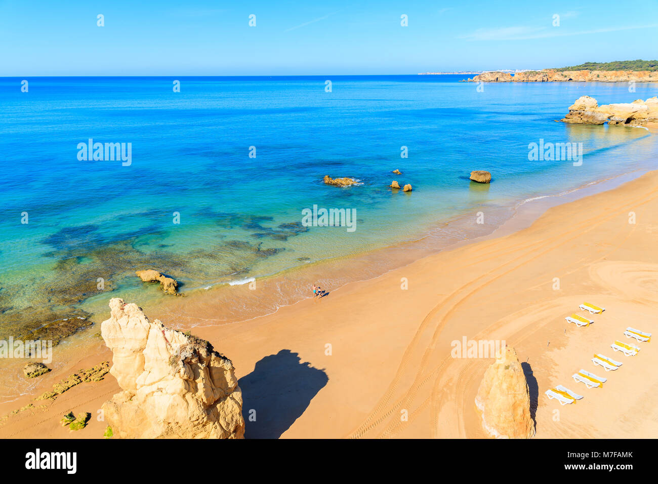 Beautiful sandy Praia da Rocha beach in Portimao town, Algarve ...