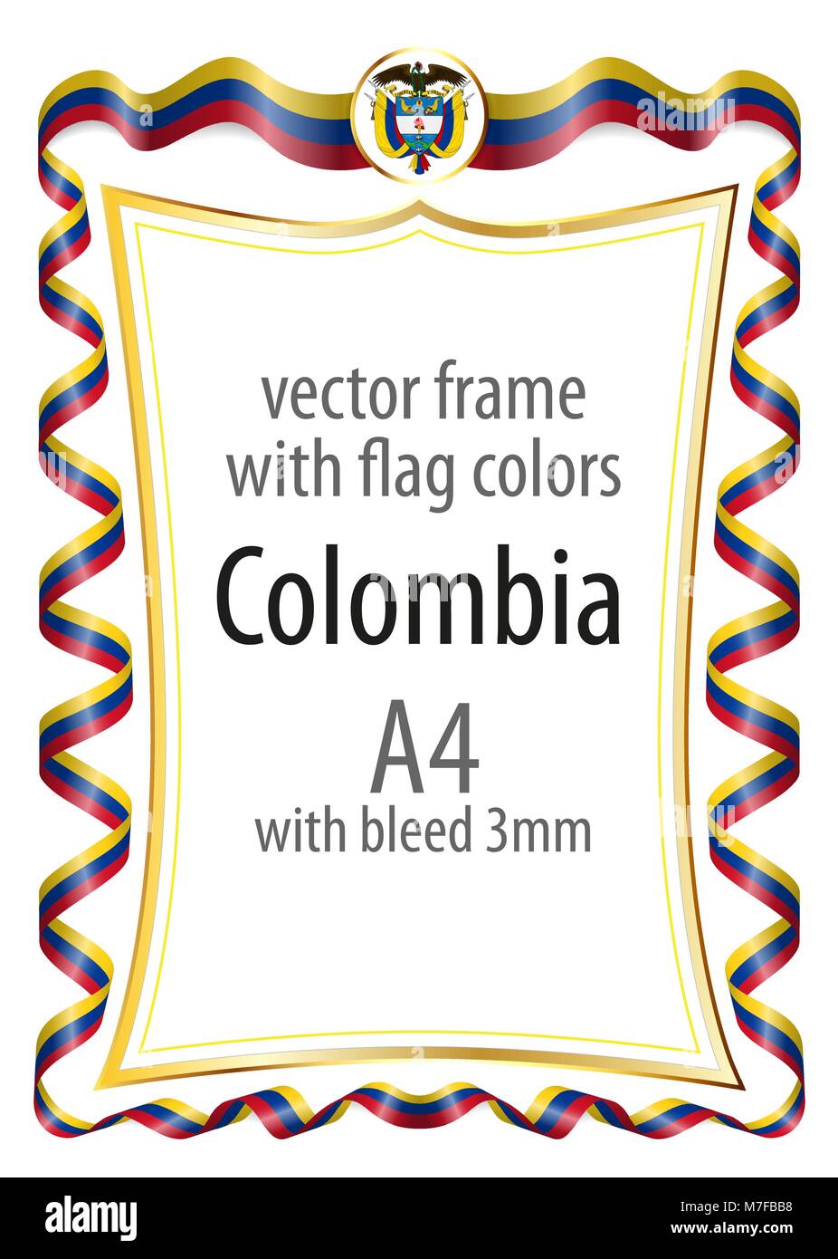 Frame and border with the coat of arms and ribbon with the colors of ...