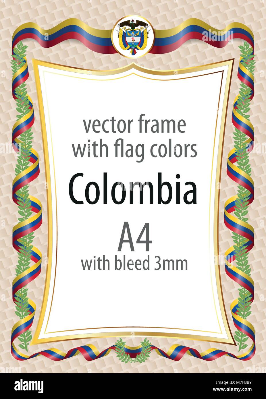 Frame and border with the coat of arms and ribbon with the colors of ...