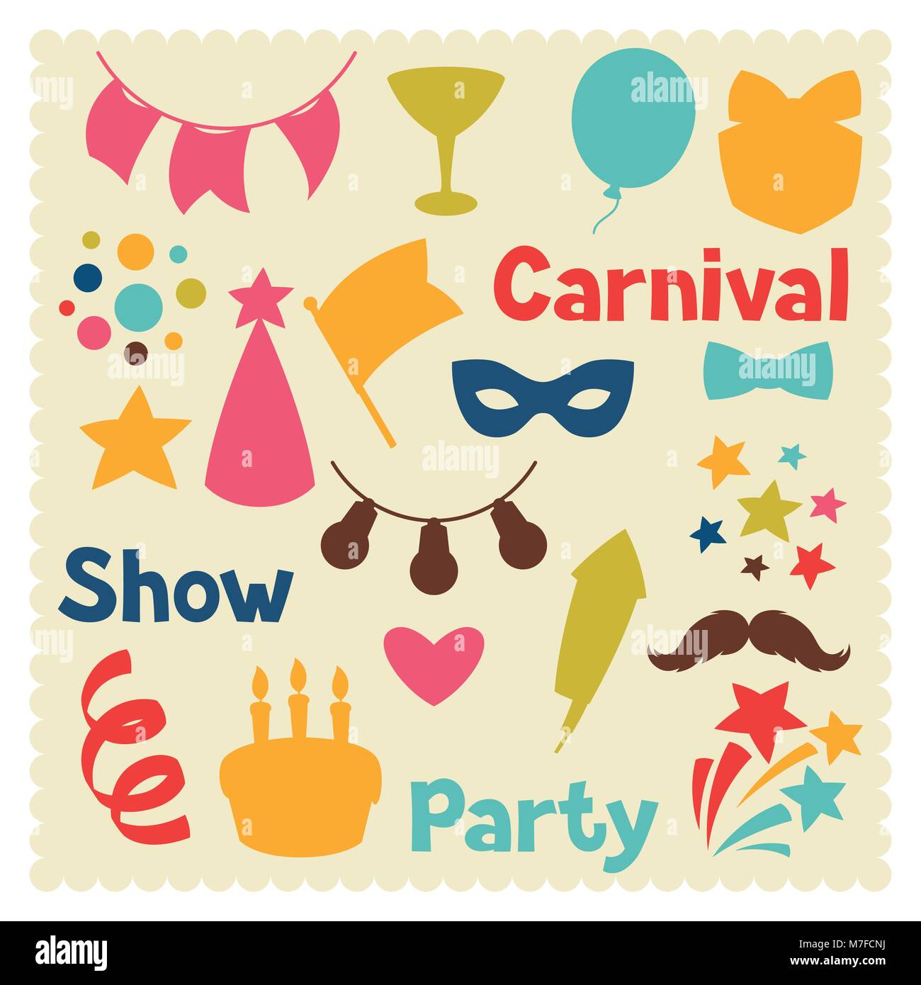 Carnival show and party set of celebration objects Stock Vector Image ...