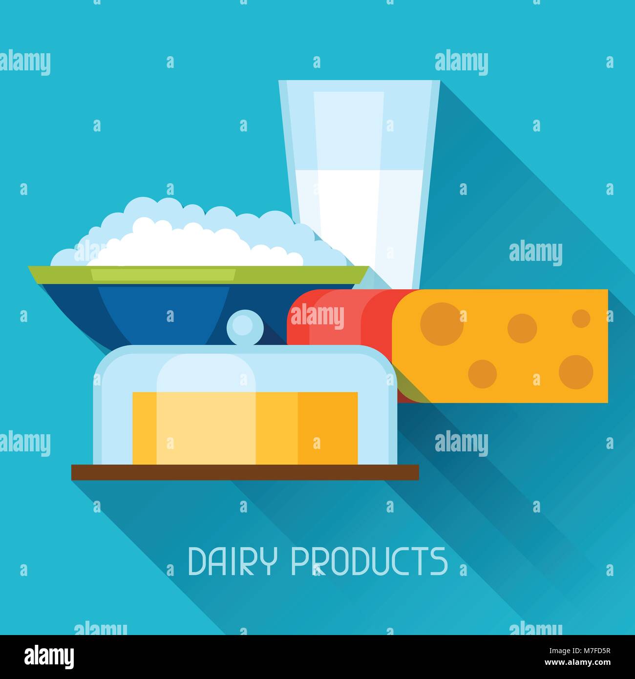 Illustration with dairy products in flat design style Stock Vector ...