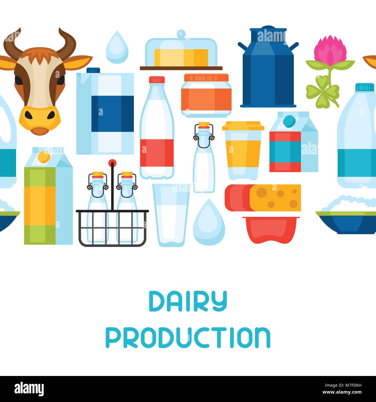 Milk Seamless Pattern With Dairy Products And Objects Stock Vector