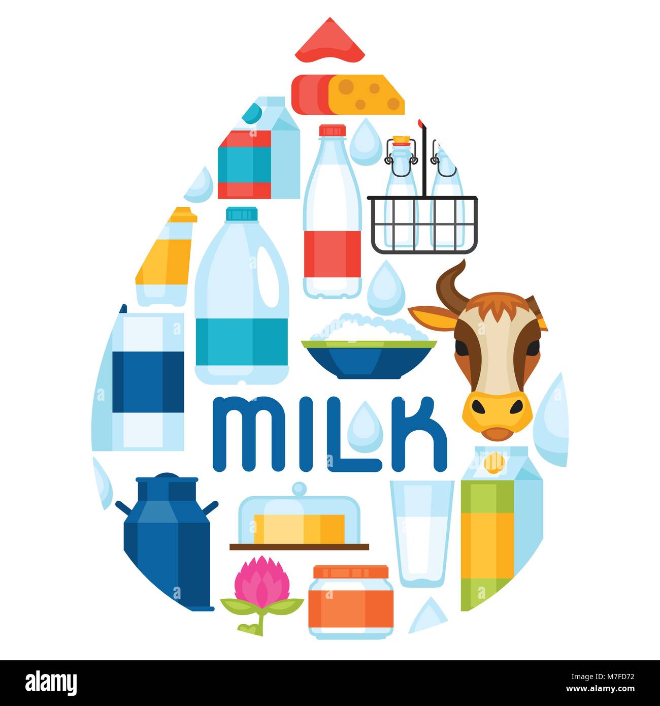 Milk background with dairy products and objects Stock Vector Image ...