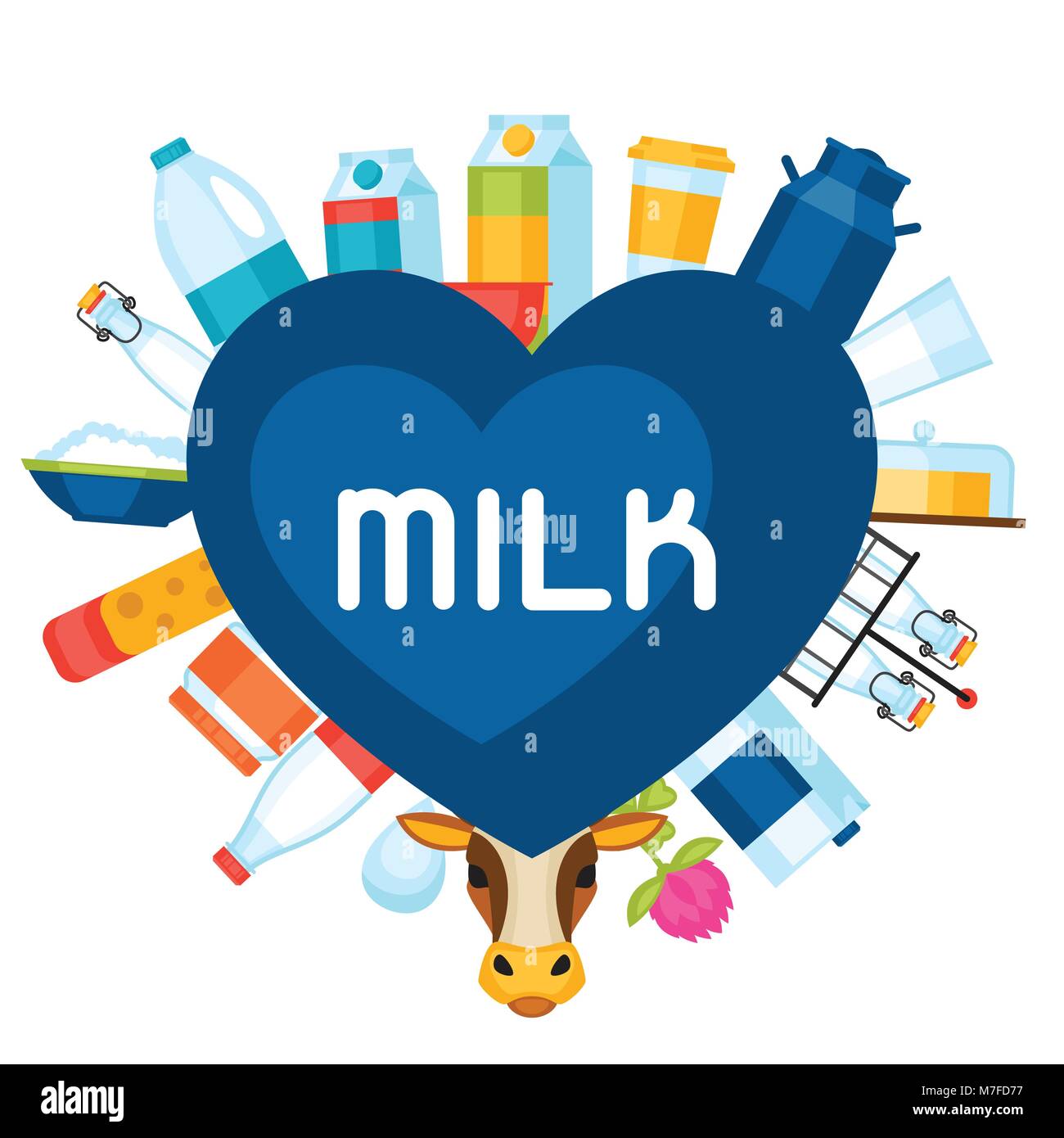 Milk background with dairy products and objects Stock Vector Image ...