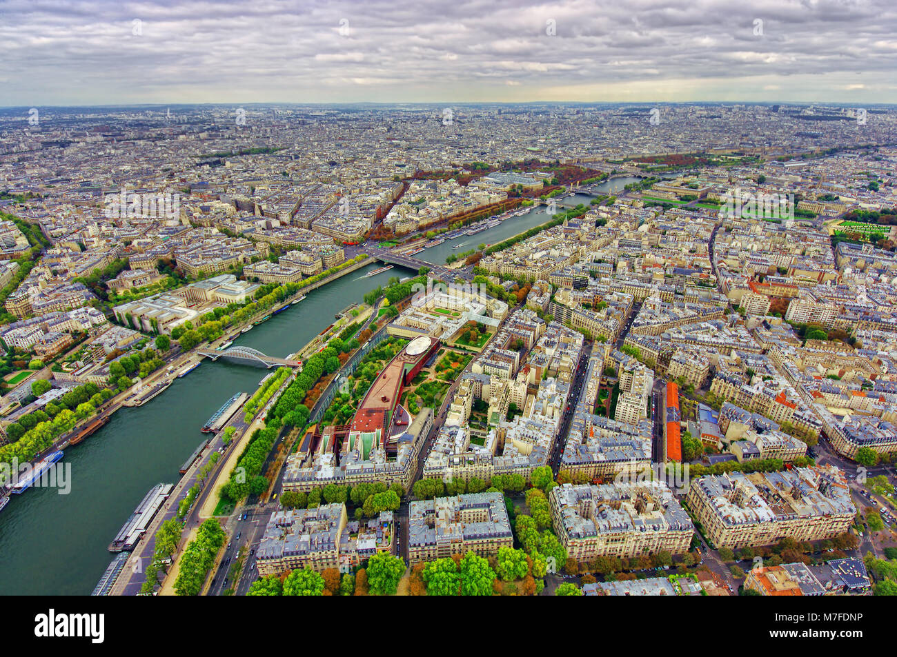 aerial view of Paris city and Seine river from Eiffel Tower Stock Photo ...