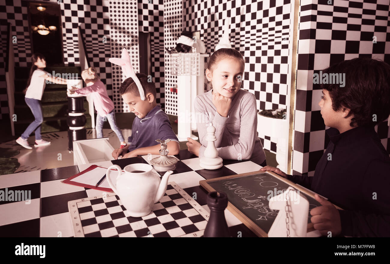 happy children in quest room Stock Photo - Alamy