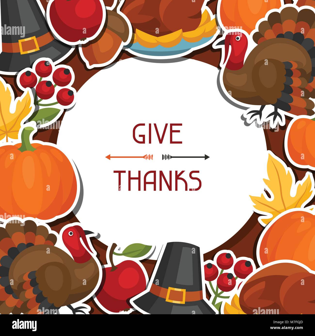 Happy Thanksgiving Day background design with holiday sticker objects ...