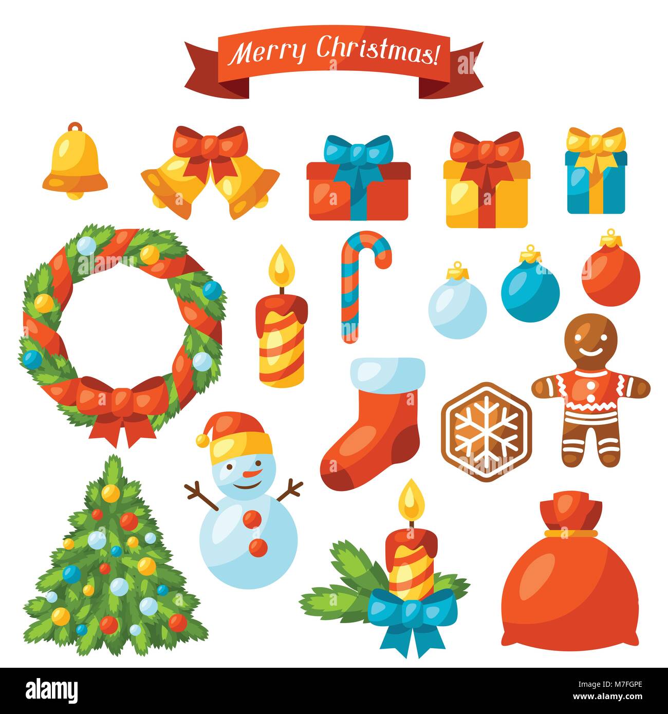 Set of Merry Christmas holiday celebration object Stock Vector Image ...