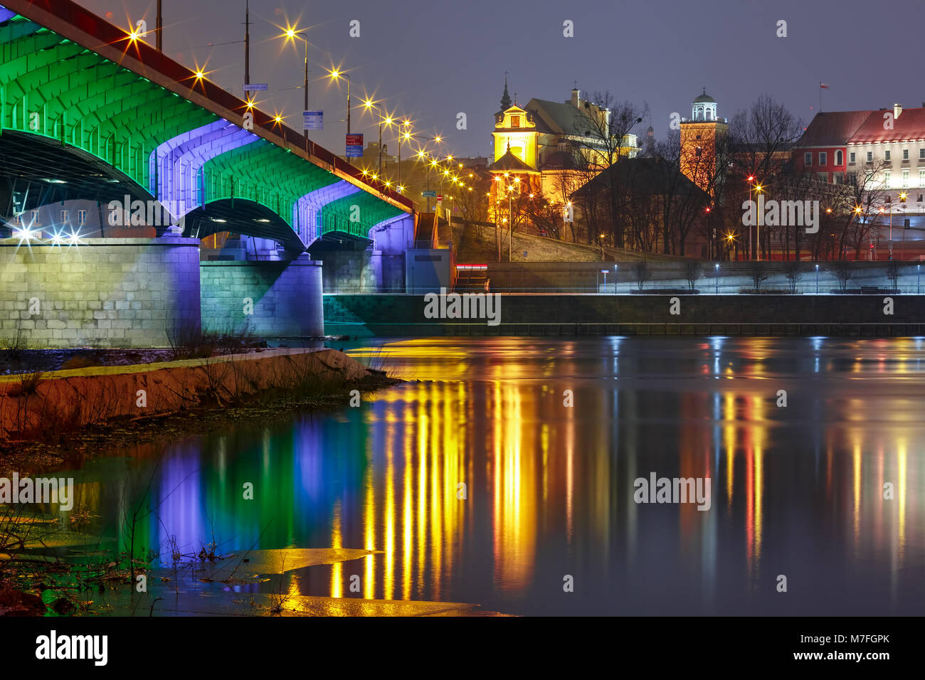 Old Town and river Vistula at night in Warsaw, Poland Stock Photo - Alamy