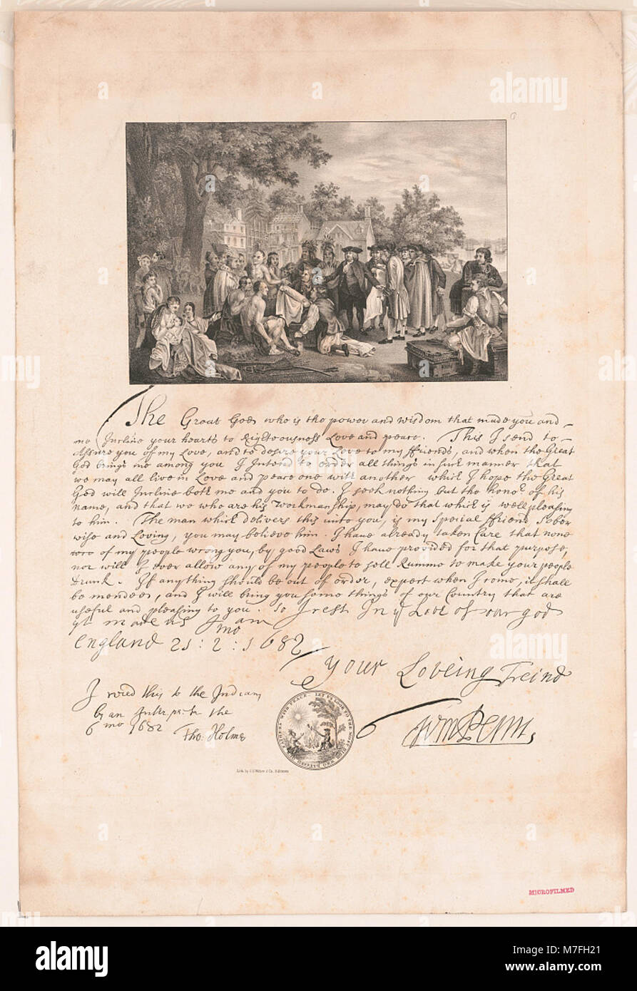 This image illustrates the historic treaty signed between William Penn ...
