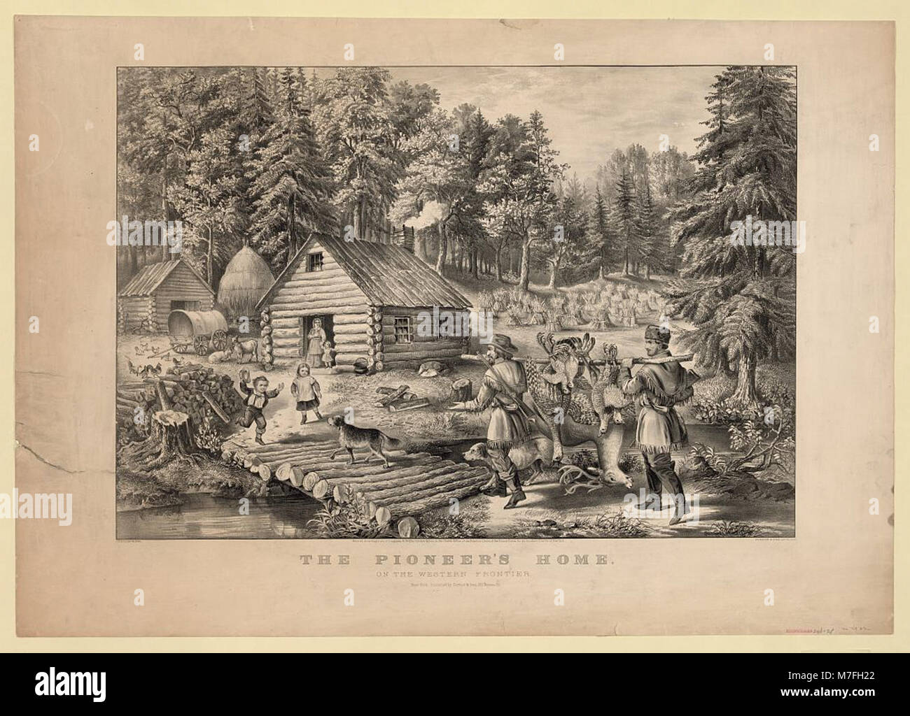 This image portrays a pioneer's home on the western frontier ...
