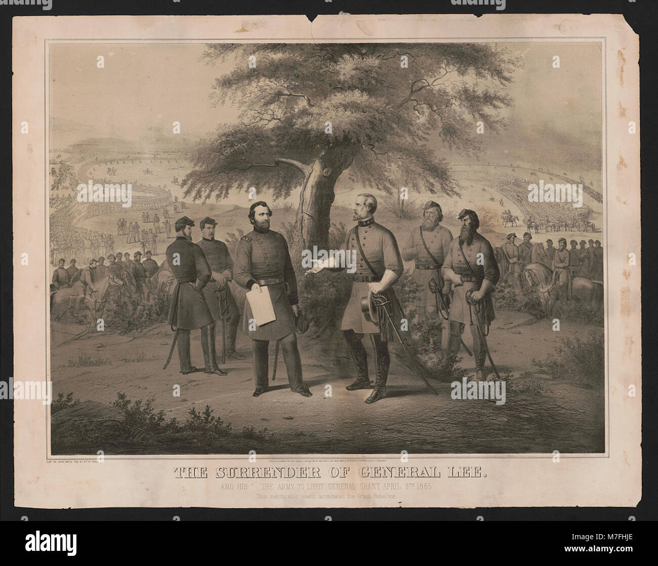 An image depicting the surrender of General Robert E. Lee and his army ...