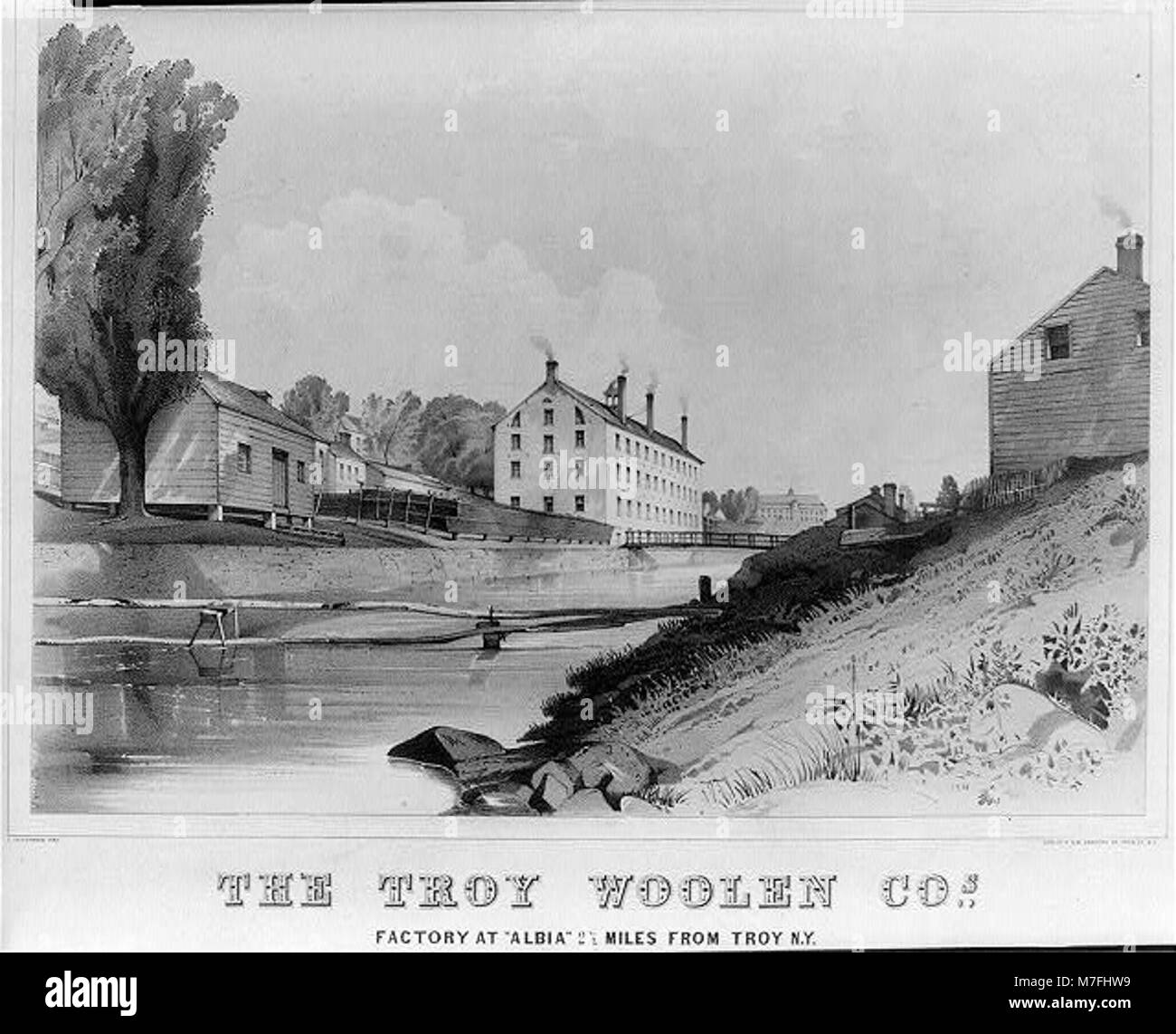 An image of the Troy Woolen Company factory located near Troy, New York ...