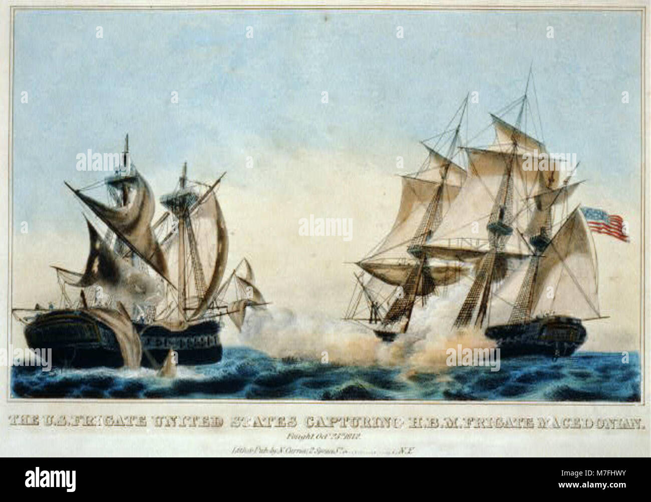 A historical image depicting the U.S. frigate United States capturing ...
