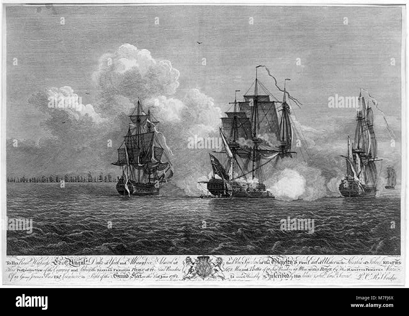 A historic depiction of the naval engagement and capture of the Spanish ...