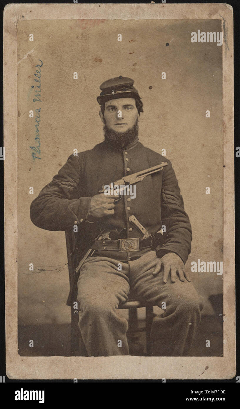 Portrait of Thomas Miller, a soldier likely from Ohio, in Union cavalry ...