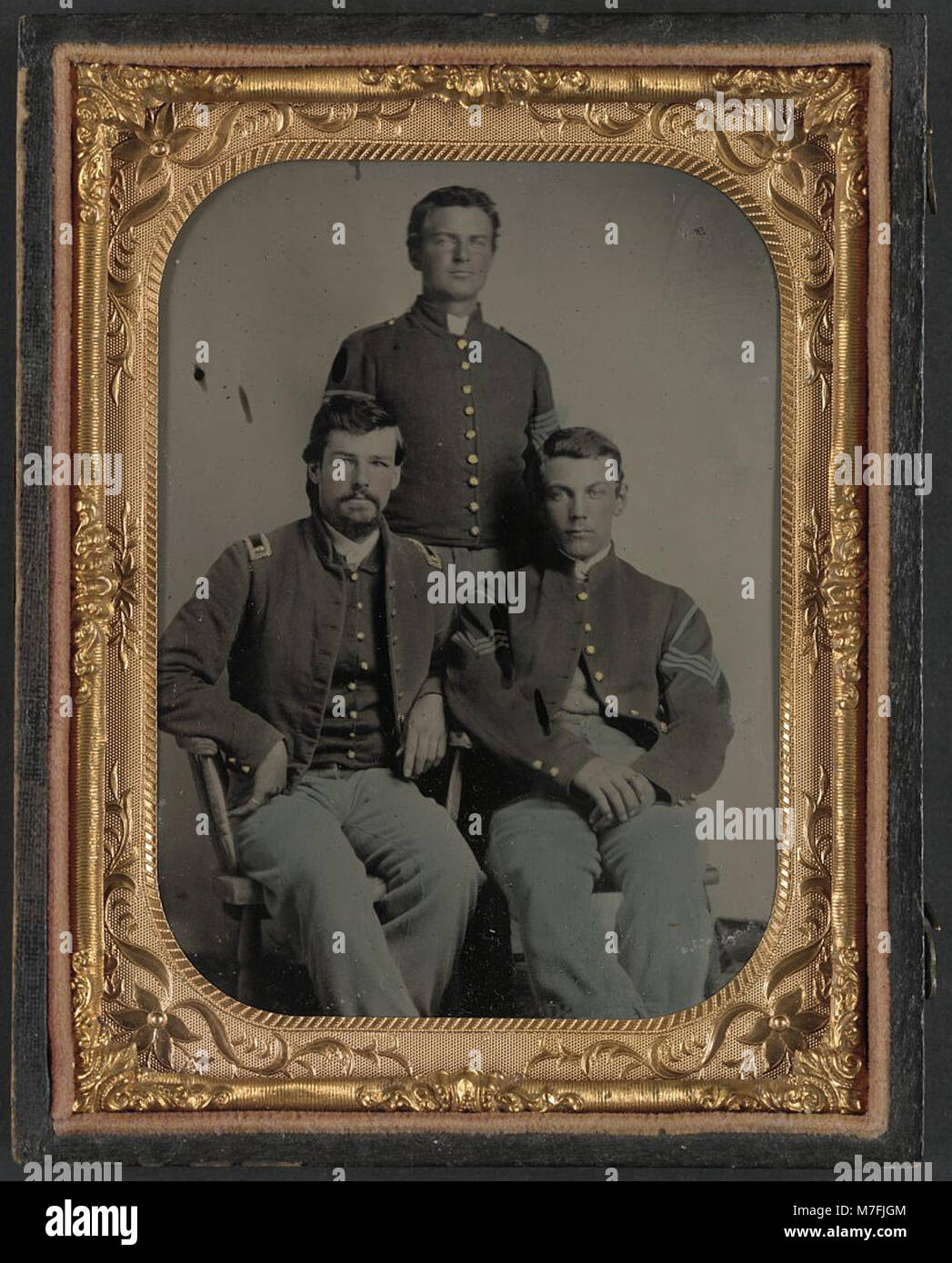 Three unidentified soldiers dressed in Union Army uniforms, including ...
