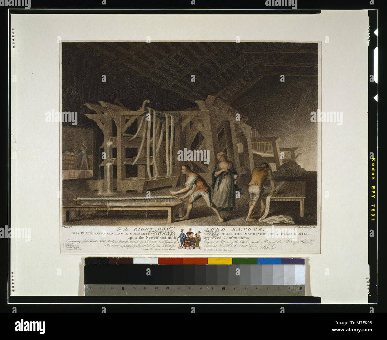 A detailed engraving depicting the machinery of a bleach mill, with a ...