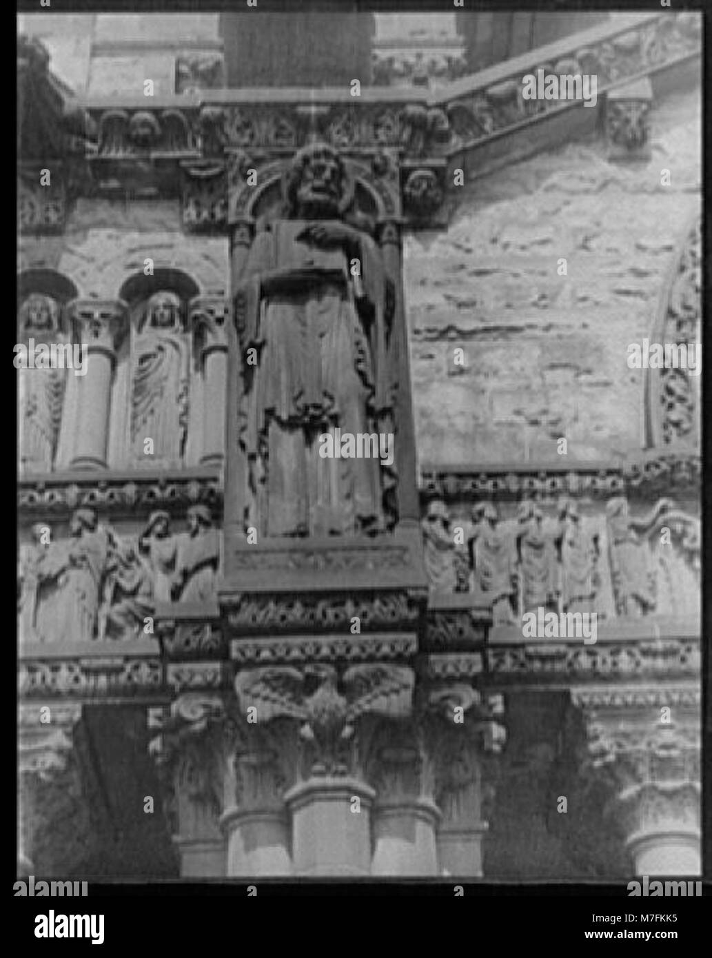 This image shows a detailed view of Trinity Church in Boston ...
