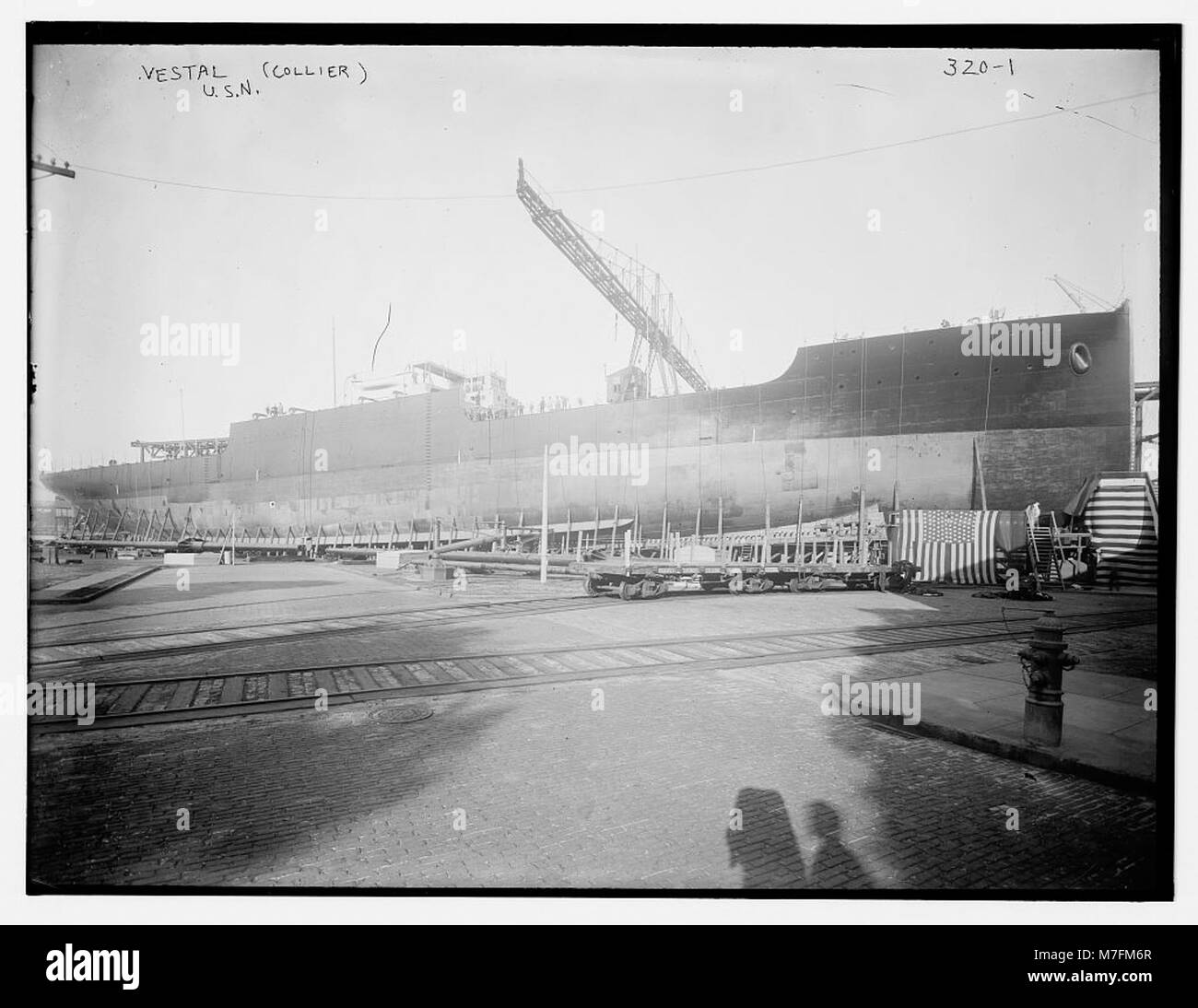 The U.S.N. Vestal, a collier ship, captured in a historical photograph ...