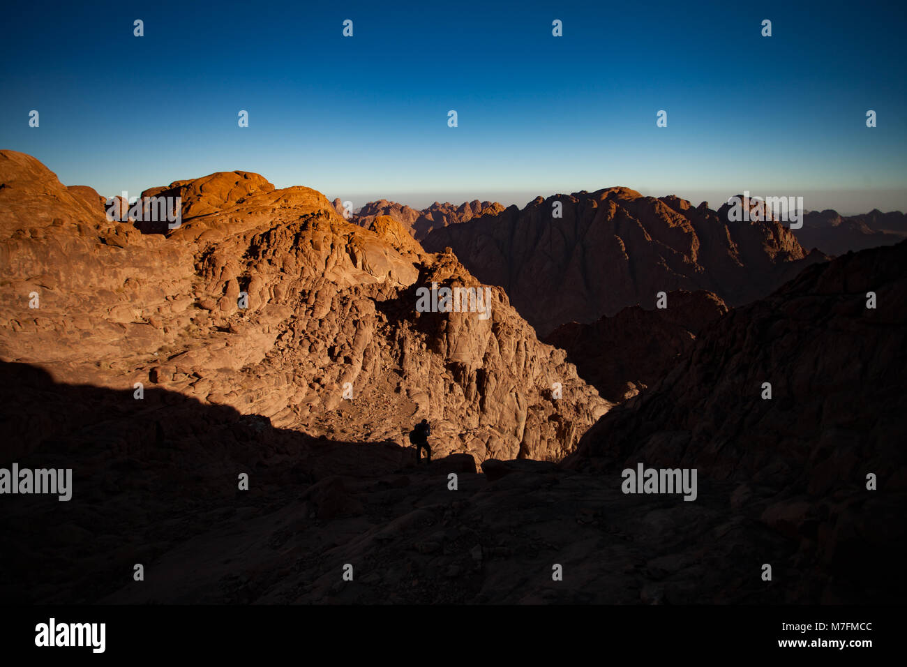Sinai mountains in Egypt lit by first rays of sun at sunrise Stock ...
