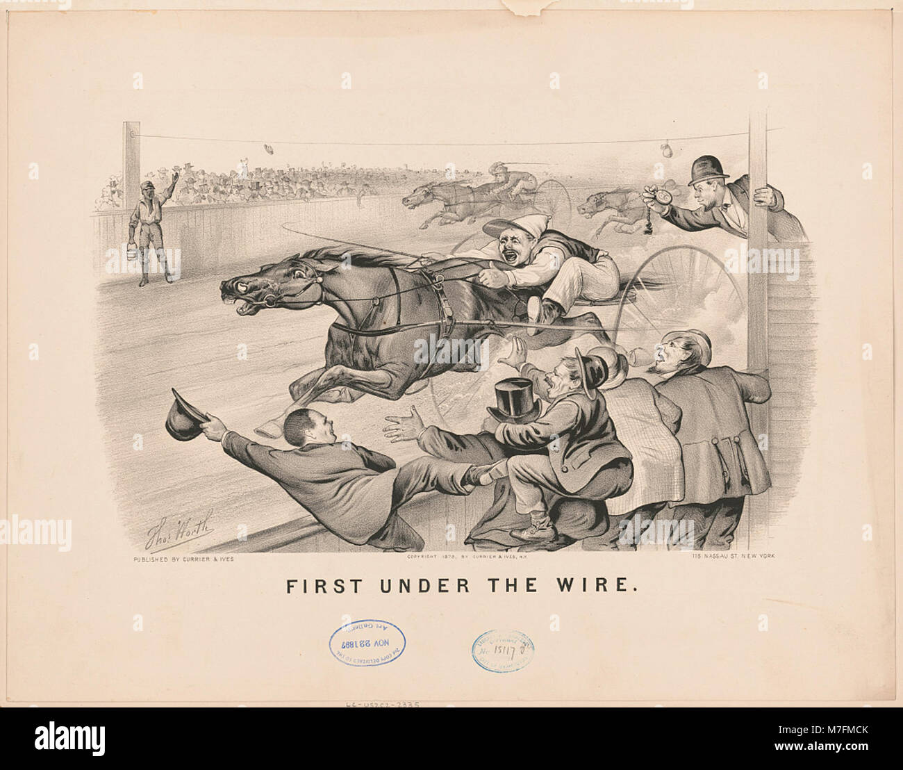 An image of the first horse crossing the finish line at a race ...