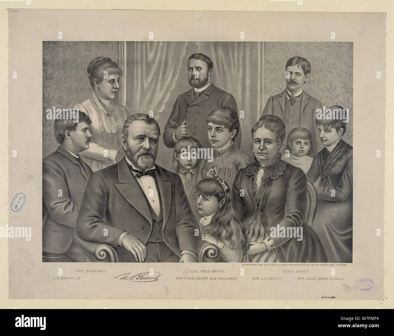 A historical photograph of Ulysses S. Grant and his family. The image ...