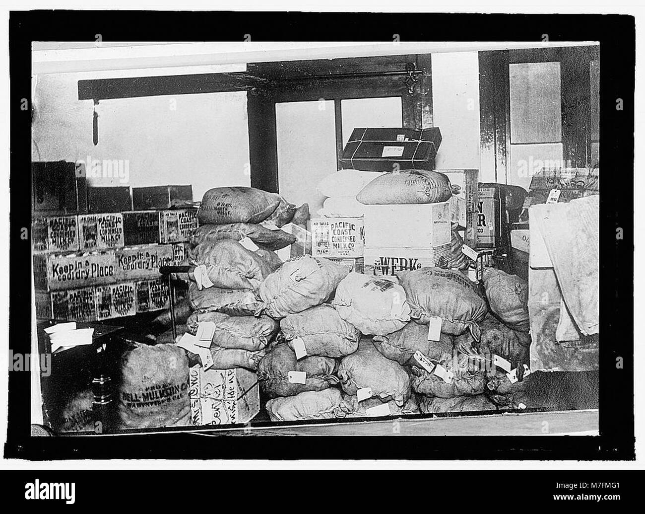 A photograph of the interior of a U.S. mail railroad car, providing a ...