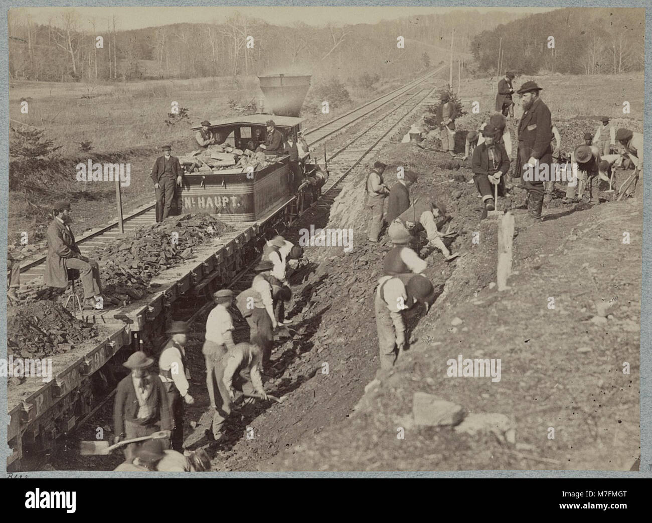 A photograph depicting the U.S. Military Railroad Construction Corps at ...