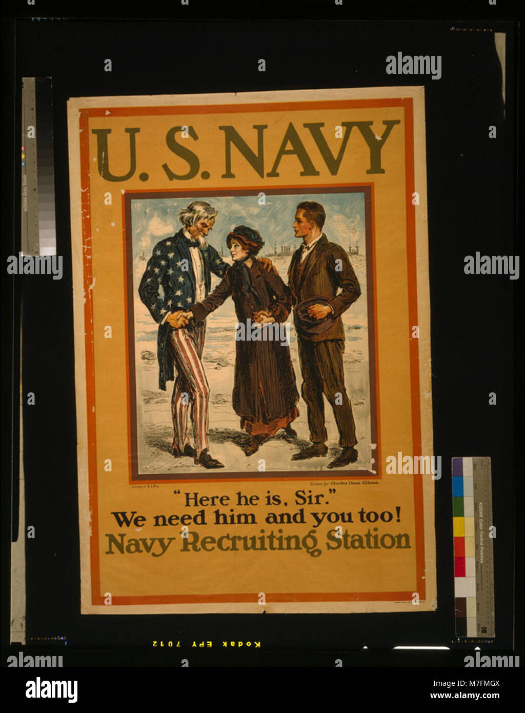A Navy recruiting poster drawn by Charles Dana Gibson, featuring a ...