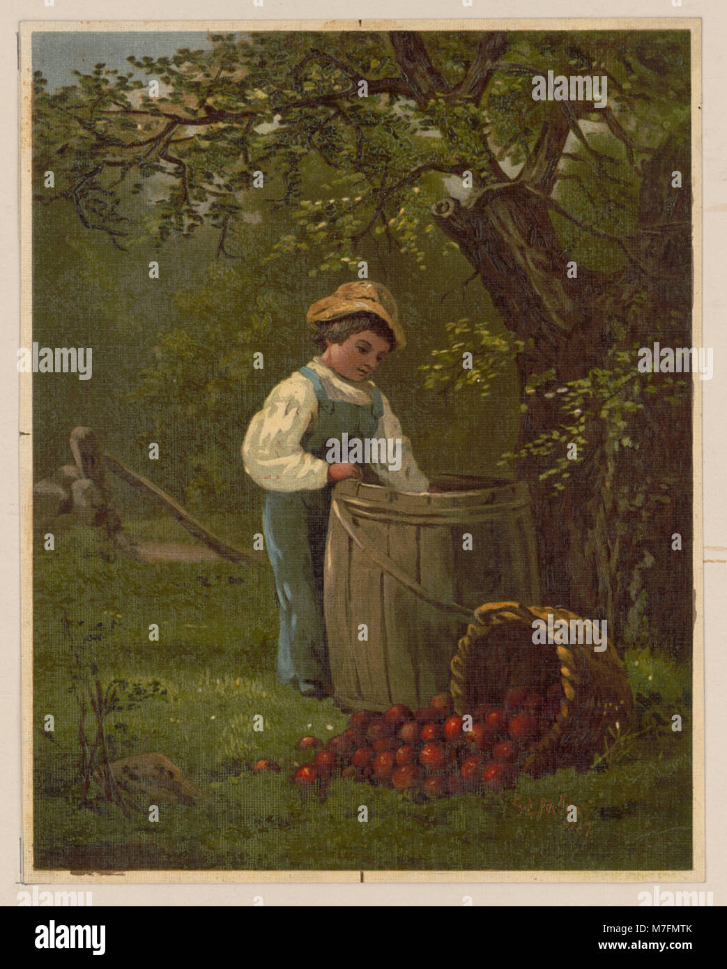 This image depicts a peaceful scene under an apple tree, potentially ...