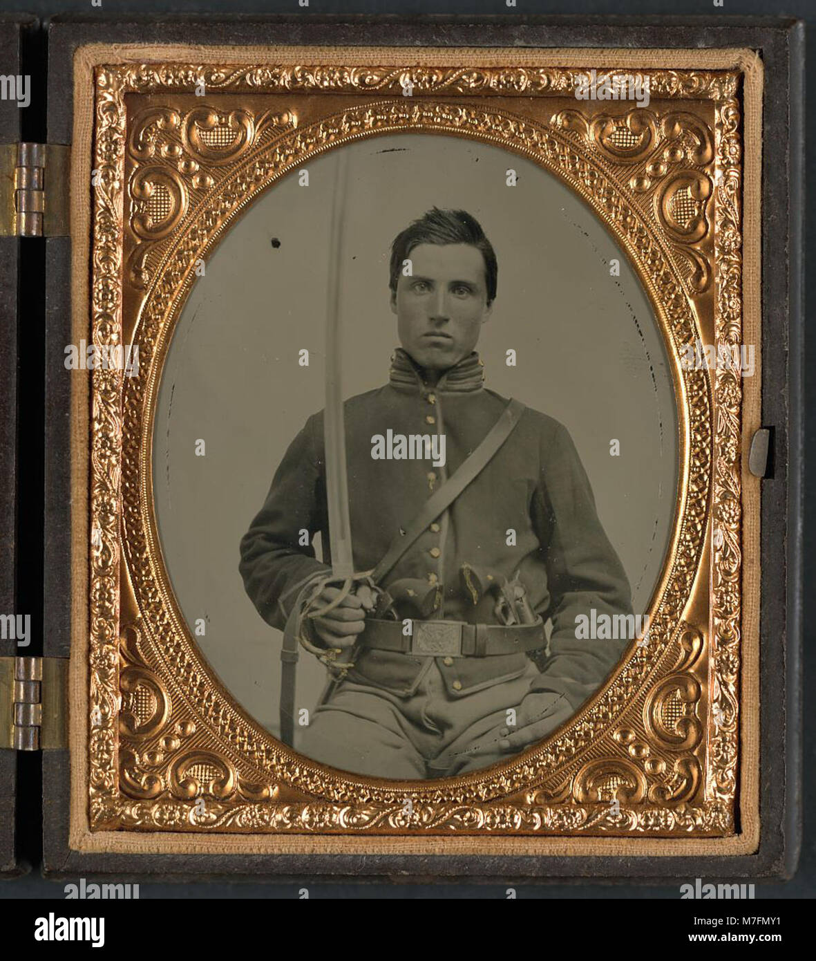 Unidentified cavalry soldier in Union uniform with two revolvers and a ...